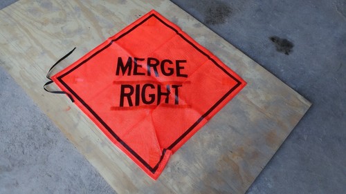 Construction “MERGE RIGHT” Mesh Road Sign 36"x36" | eBay