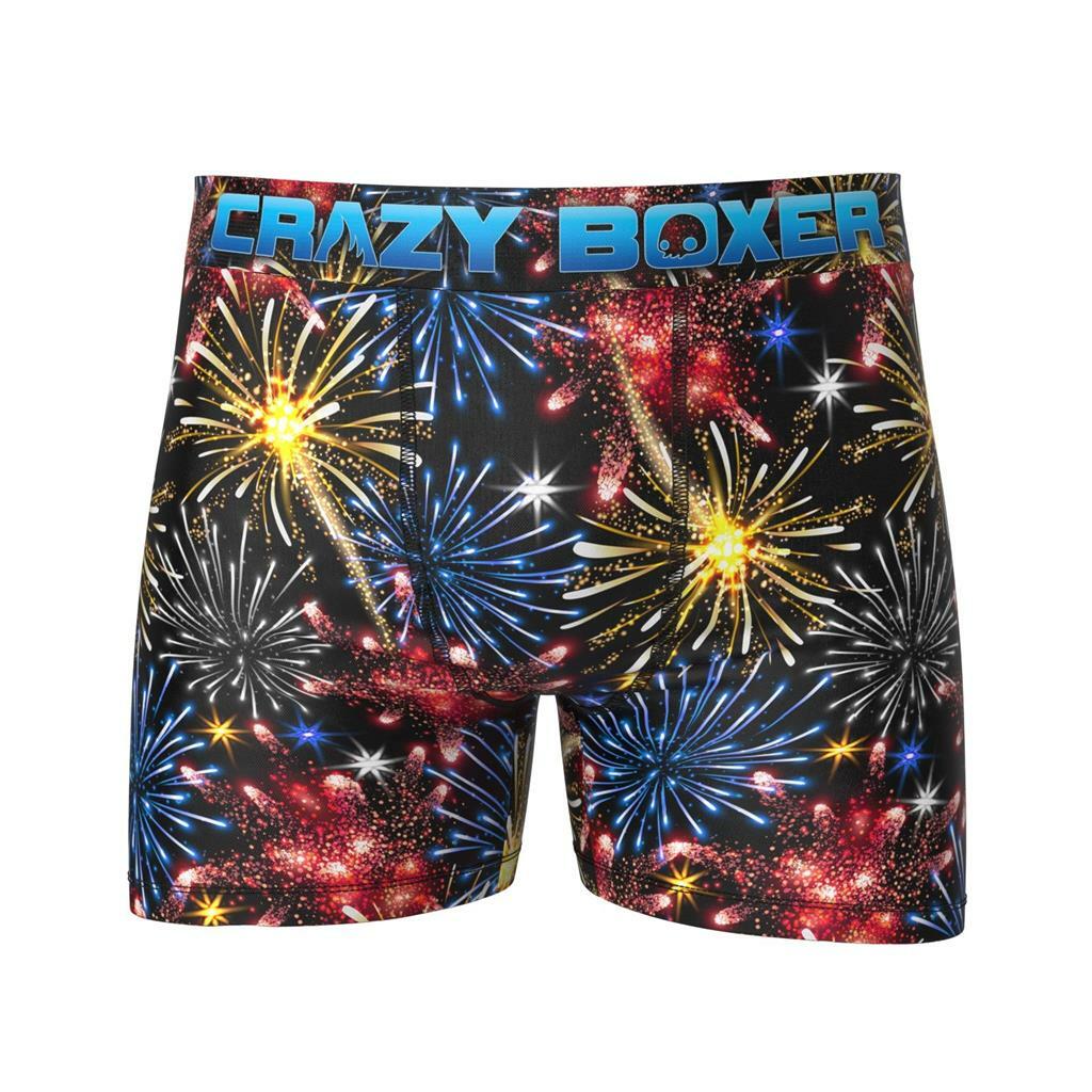 CRAZY BOXER 'MERICA Colorful Fireworks on Black MEN'S Boxer Briefs NWT ...