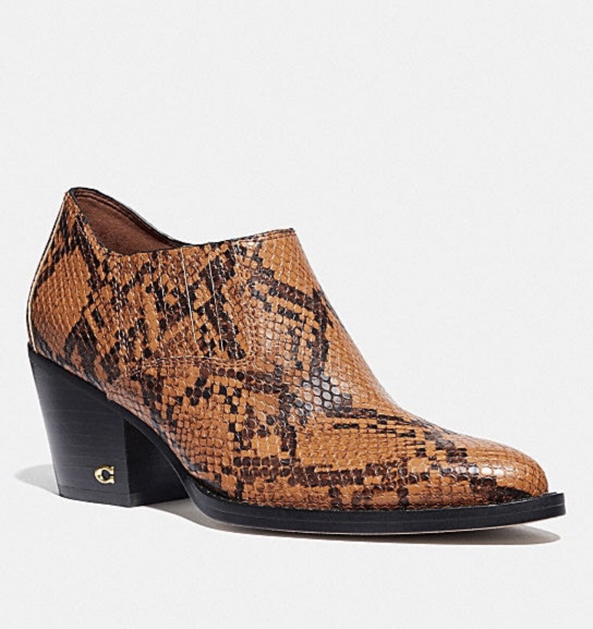 COACH Perri Ankle Booties Short Western Fashion Boots Caramel Snake ...