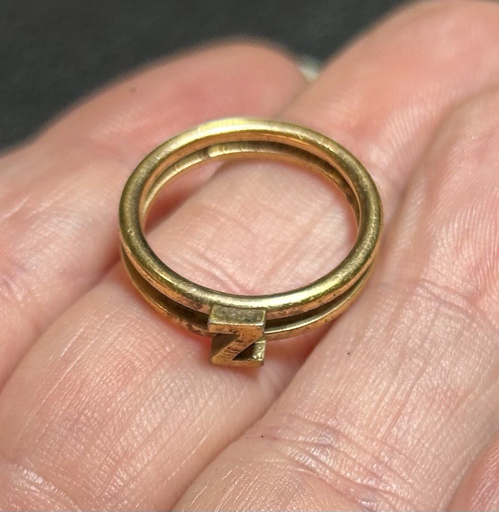 Vintage Sz 6 Double Band Letter Z Gold T Ring | eBay