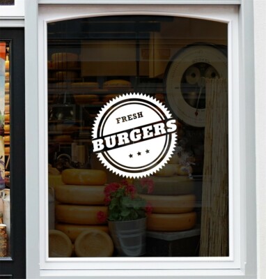 FRESH BURGERS Sticker Cafe Restaurant Van Window Display Vinyl Decal ...