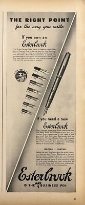 Vtg Print Ad 1943 Esterbrook Business Pen WW2 Retro Office Home War ...