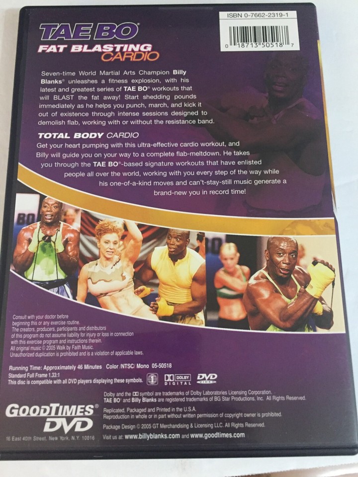 Tae Bo Billy Blanks Fat Blasting Cardio DVD Ships Free Same Day With ...
