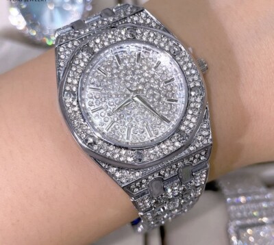 Mens Designer Bling Watch Luxury Silver Diamond Rhinestone Iced Ice Out ...