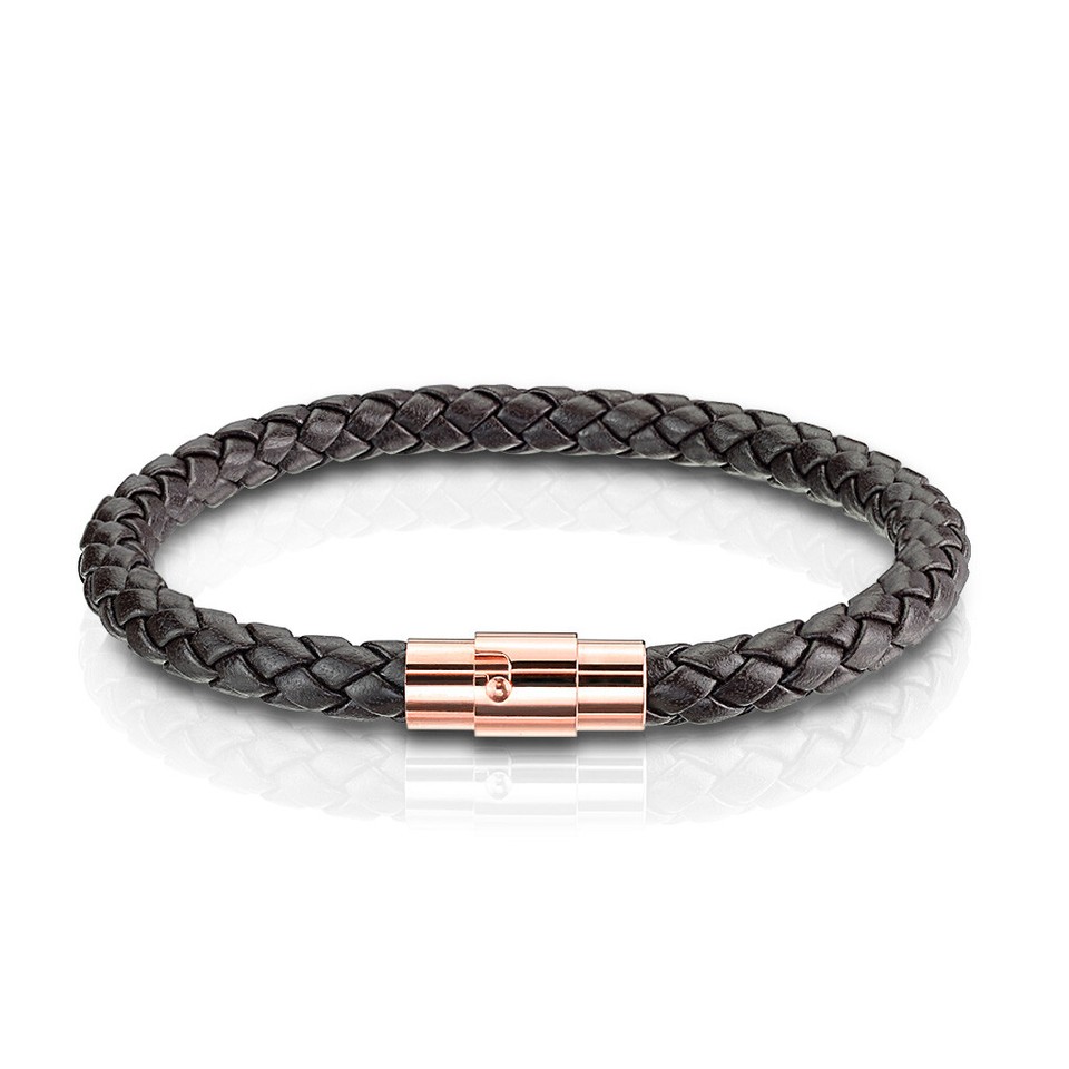 Braided Bolo Leather Bracelet W/ Magnetic Stainless Steel Locking Clasp ...