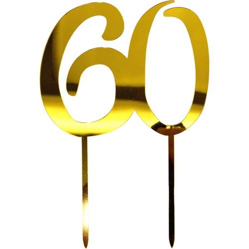 60th Gold Mirror Cake Topper Sixtieth Birthday Age 60 Party Supplies ...