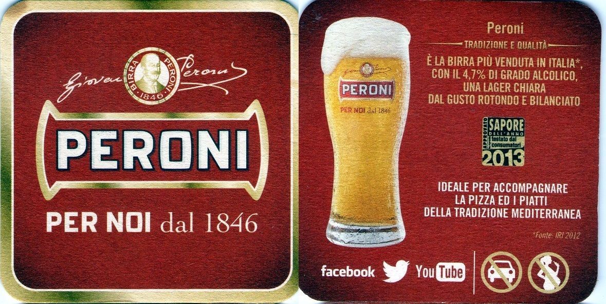 Coaster beer mat of Peroni Nastro Azzurro Birra. Per noi dal 1846 ...