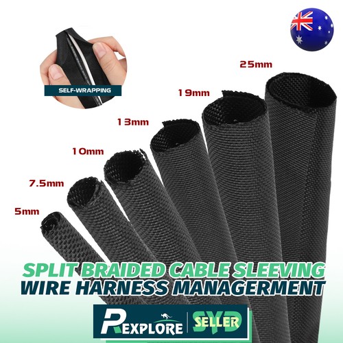 Split Braided Cable Sleeving Self-Wrap Around Tubing Wire Loom Cord ...