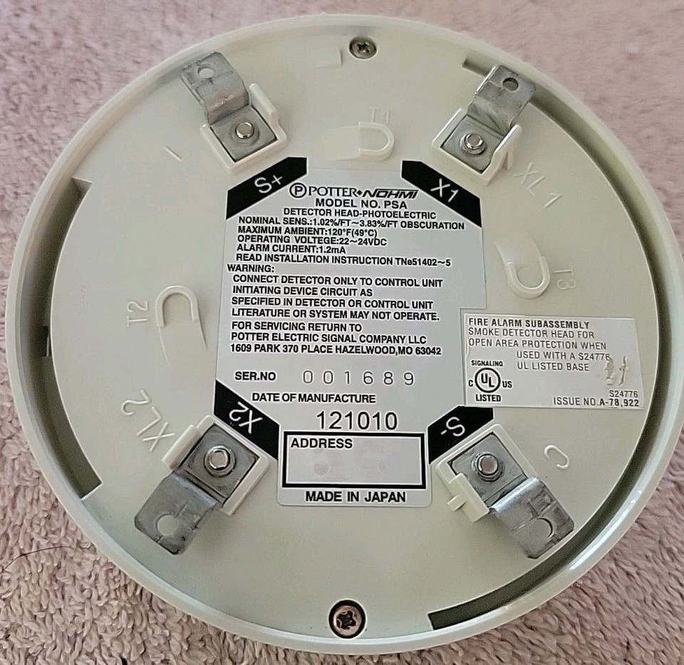 PSA Potter Photo Smoke Detector. Potter PSA Addressable Smoke Detector ...