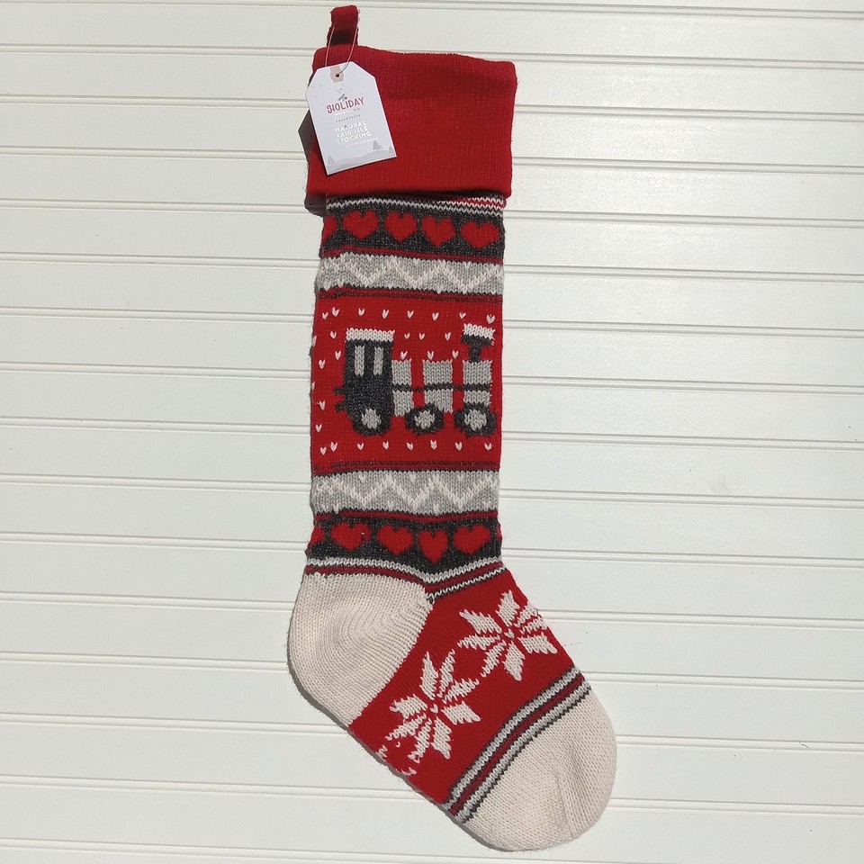 POTTERY BARN Kids Christmas Stocking Fair Isle Knitted Holiday Train ...