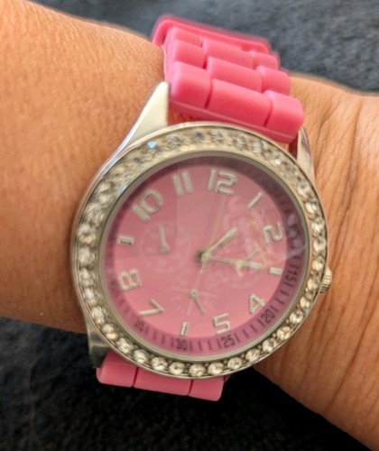 Darice Pink Silicone Watch Rhinestone Bezel Quartz Women’s Fashion ...