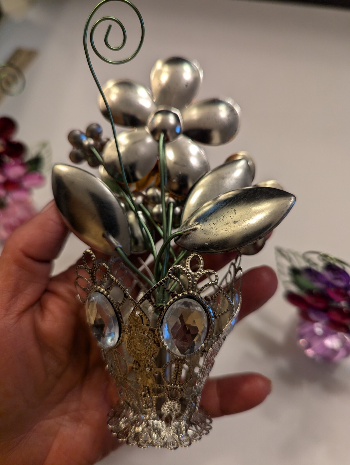 Set Of 3 Crystal Expressions Acrylic Posy Pots & Filigree Basket Floral ...