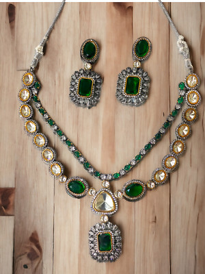 Indian Bollywood wedding kundan n emerald Onyx beaded victorian string ...