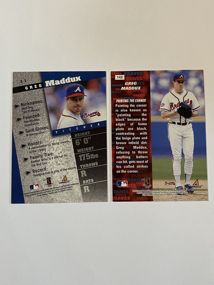 1998 Pinnacle Inside Greg Maddux Insert baseball card lot Braves HOF ...
