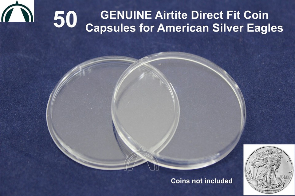 50 Direct Fit Coin Capsule Holders for American Silver Eagle Dollar 40 ...