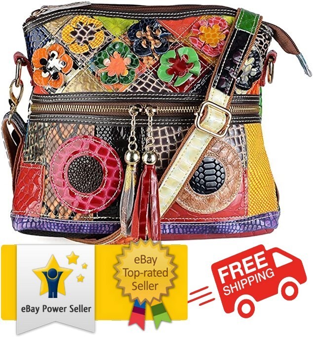 Women’S Multicolor Floral Crossbody Bag, Cowhide Leather Handbag ...