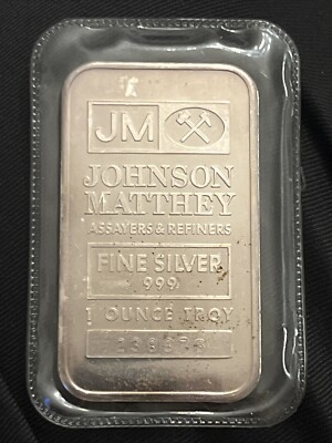 Vintage JM Johnson Matthey .999 Fine Silver Art Bar 1 Troy oz 238676 ...