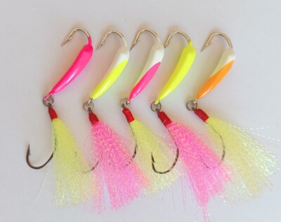 5Pack Fishing Pompano Jig with Flash Teaser Hooks Surf Fishing Jigs 1/4 ...