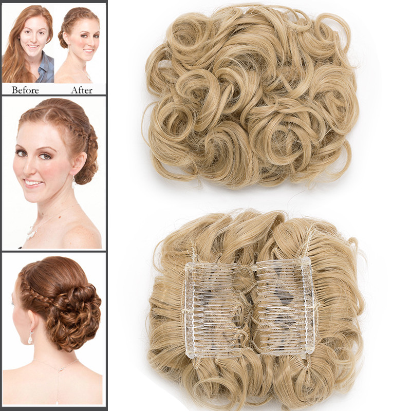 LARGE THICK Curly Scrunchie Combs Messy Bun Updo Clip in Hair Piece ...