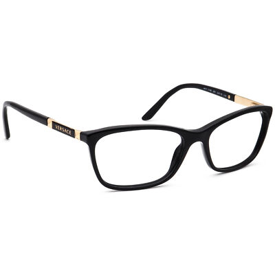Versace Eyeglasses MOD. 3186 GB1 Black/Gold Rectangular Frame Italy 54 ...