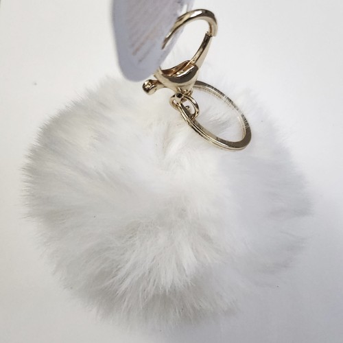 NWT White Faux Fur Plush Ball Key Chain | eBay