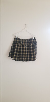 Women's Hot Topic Yellow/Black Plaid Pleated Snap Front Skirt Sz Large ...