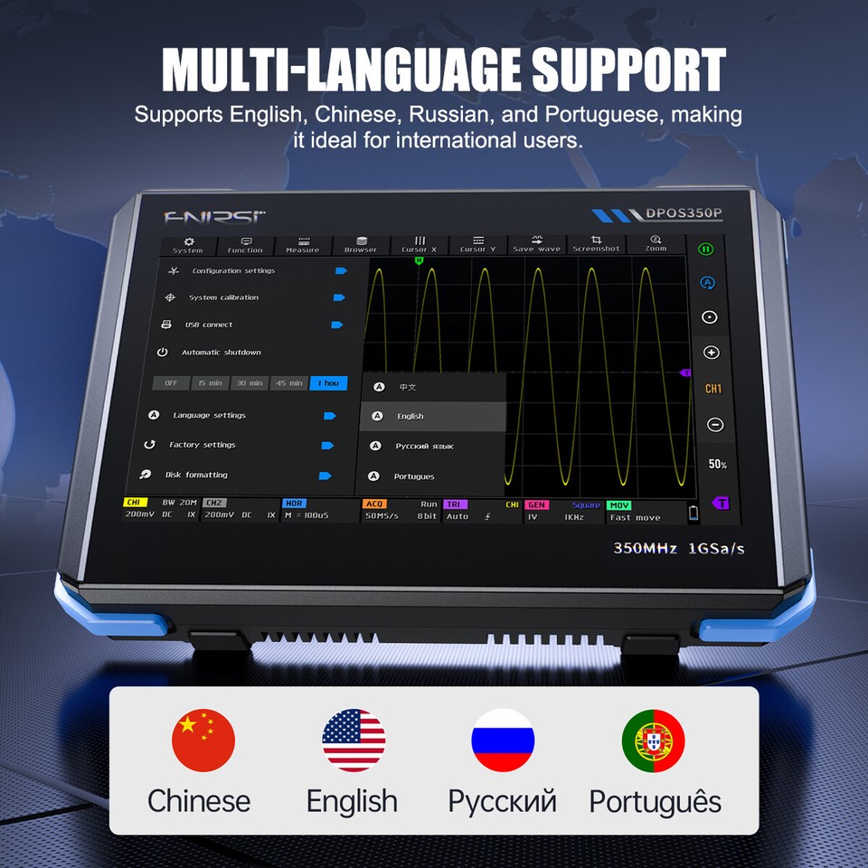 FNIRSI DPOS350P 4-in-1 350MHz Flat Panel Oscilloscope Signal Generator ...