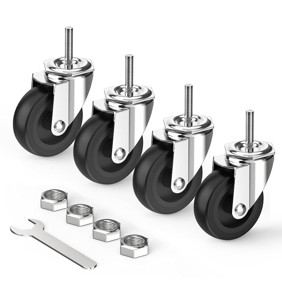 3 Inch Caster Wheels Threaded Stem Casters Set of 4 Heavy Duty Swivel ...