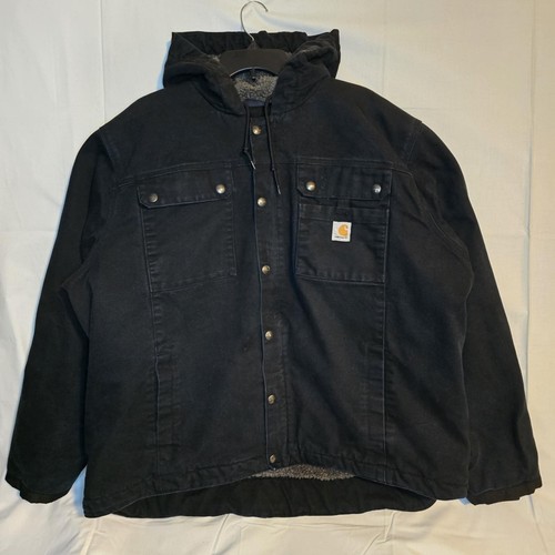 Carhartt Sherpa Lined Duck Canvas Jacket Black 103826 Workwear W/Hood ...