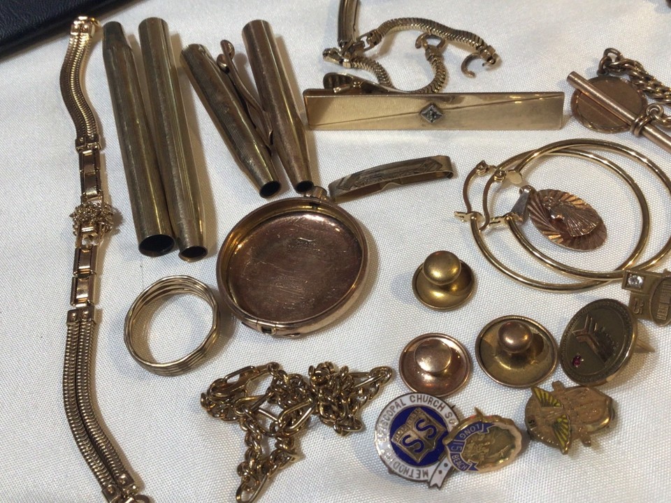 Vintage LOT Mixed GOLD Filled Plated Scrap JEWELRY PINS PENS PARTS GF ...
