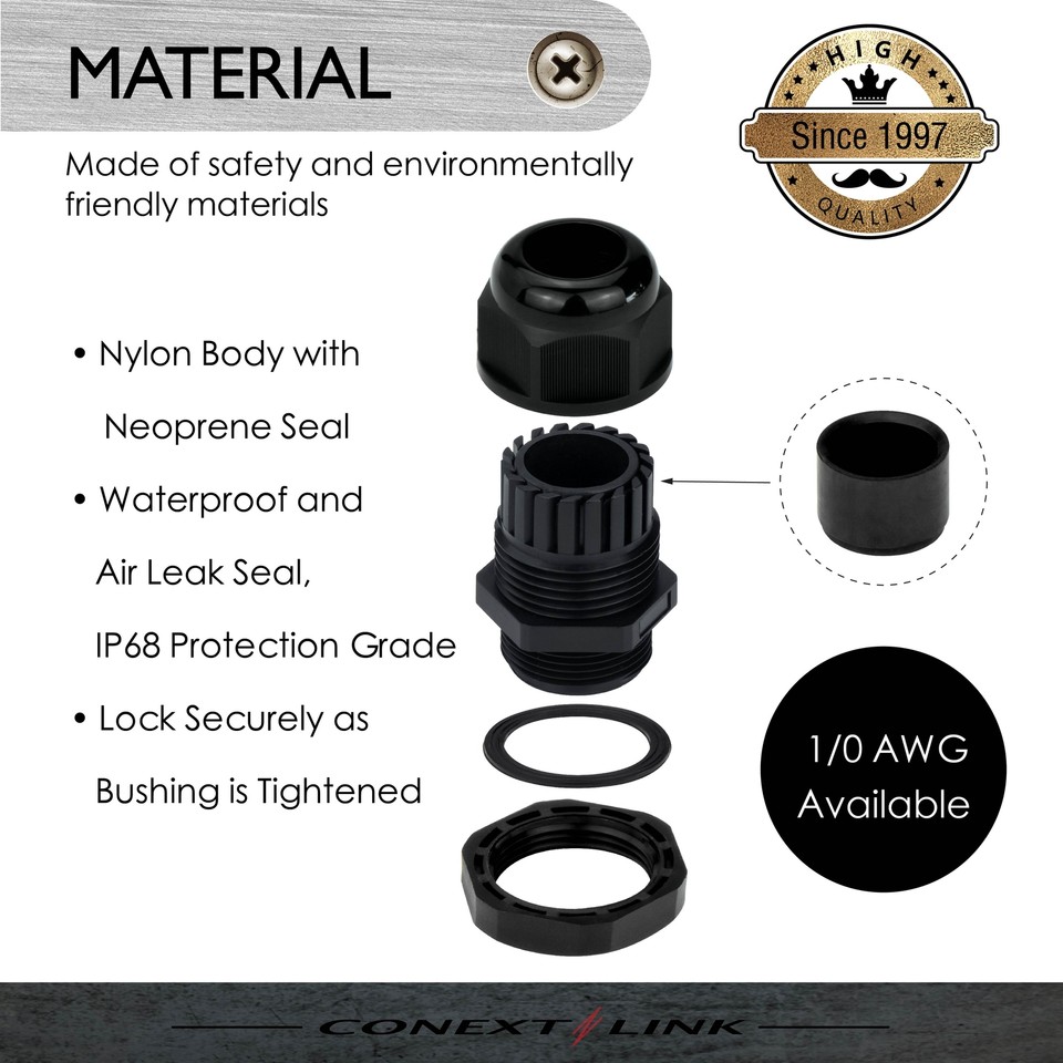 5 Firewall Bushing Grommet 1/0 GA AWG Gauge Power Cable Glands PG21 ...