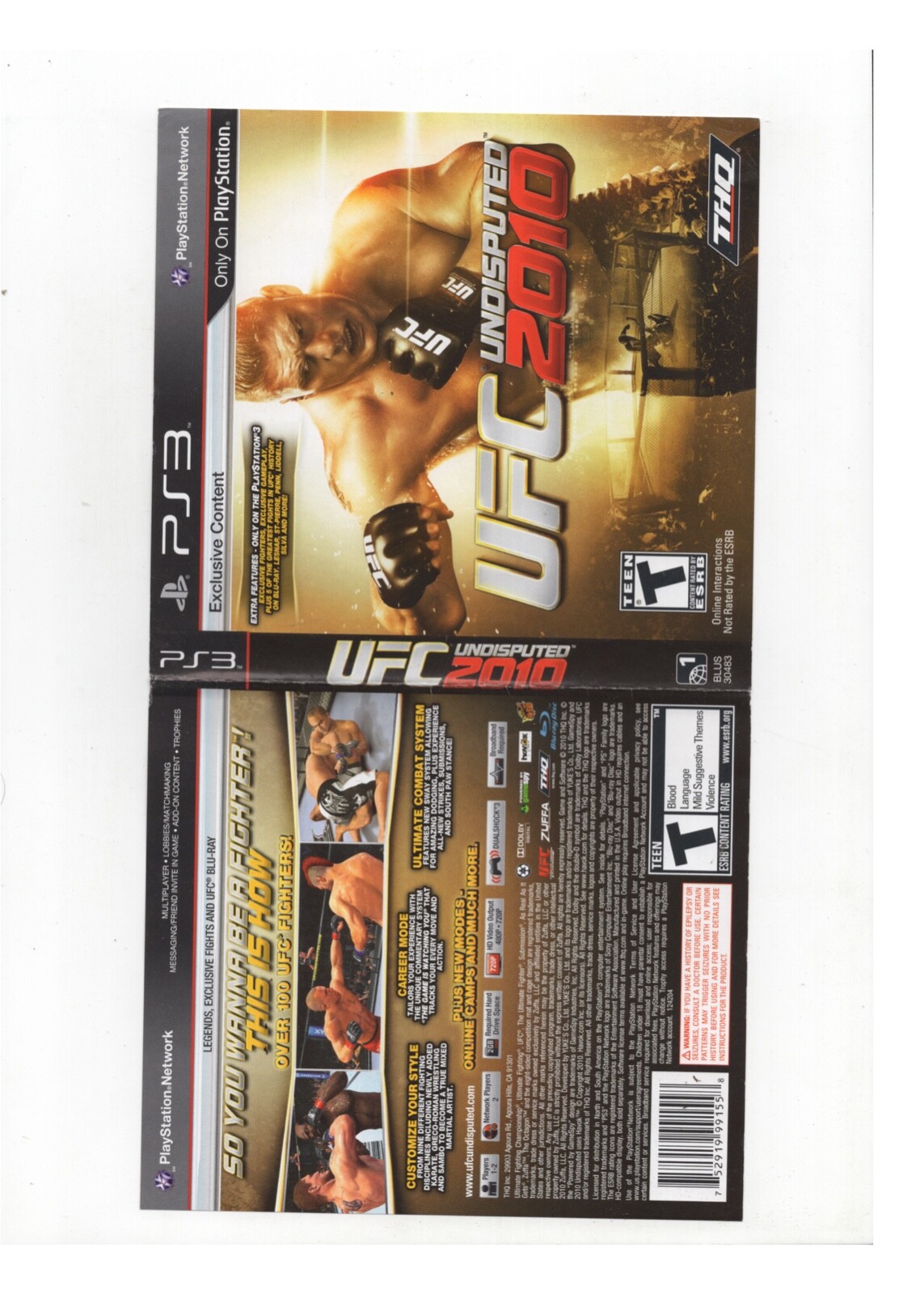 UFC 2010 PS3 ARTWORK ONLY NO TRACKING Authentic | eBay