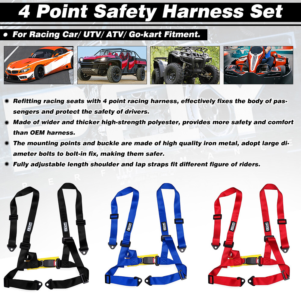 2pcs 4 Point Racing Safety Harness 2" Straps Seat Belt Buckle For ...