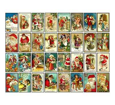 CHRISTMAS GIFT TAG STICKERS, 32 Holiday Postcard Style Sticker ...