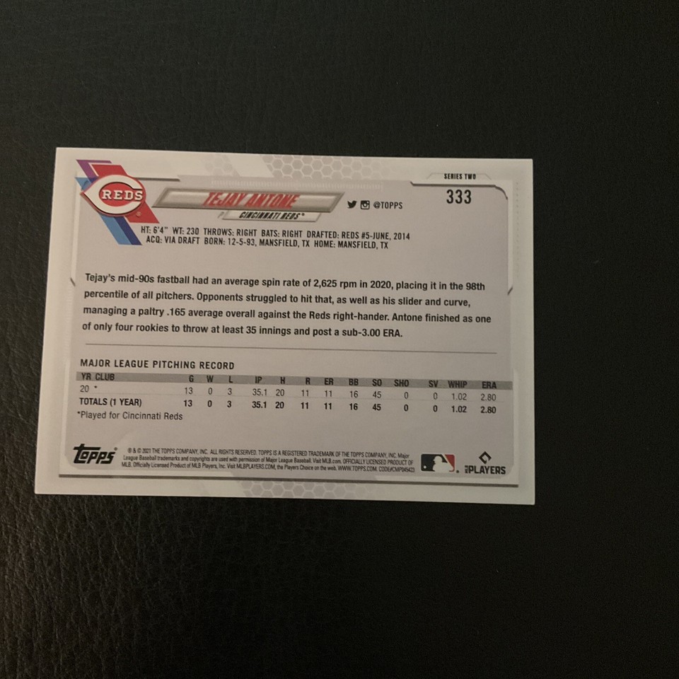 2021 Topps Series 2 Baseball Tejay Antone Rookie Card #333 Cincinnati ...