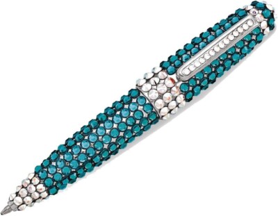 Made with Swarovski Crystal Turquoise and Silver Ballpoint Pen with Pen ...