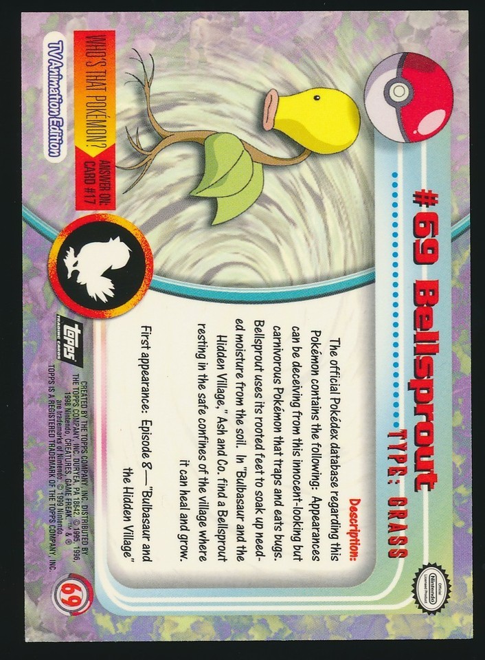 #69 BELLSPROUT 1999 Topps Pokemon TV Series 1 BLACK LOGO | eBay