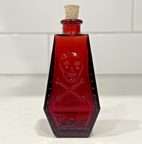 Vtg Wheaton 3" Ruby Red Skull & Crossbones Coffin Shaped Poison Bottle ...
