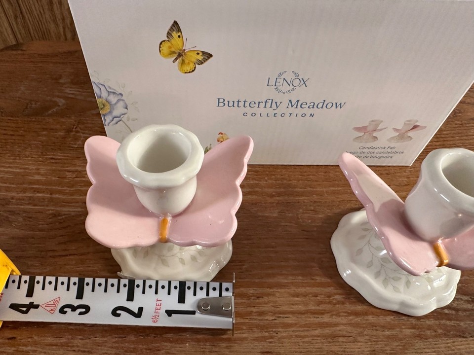 Lenox Butterfly Meadow Collection Candlestick Pair New Pink & White | eBay