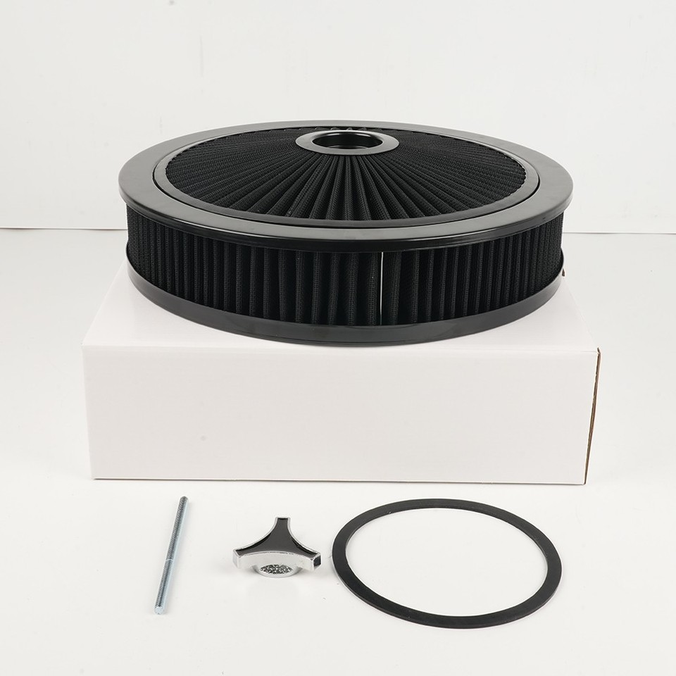 For SBC BBC 14x3" Black Round Thru Washable Air Cleaner w/ Chrome Lid High Flow~ | eBay