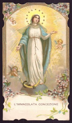 THE IMMACULATE CONCEPTION & ANGELS, FLOWERS Old w/ GOLD HOLY CARD | eBay