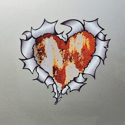 Rusty Rusted Metal Effect Heart Ripped Metal Vinyl Sticker Decal ...