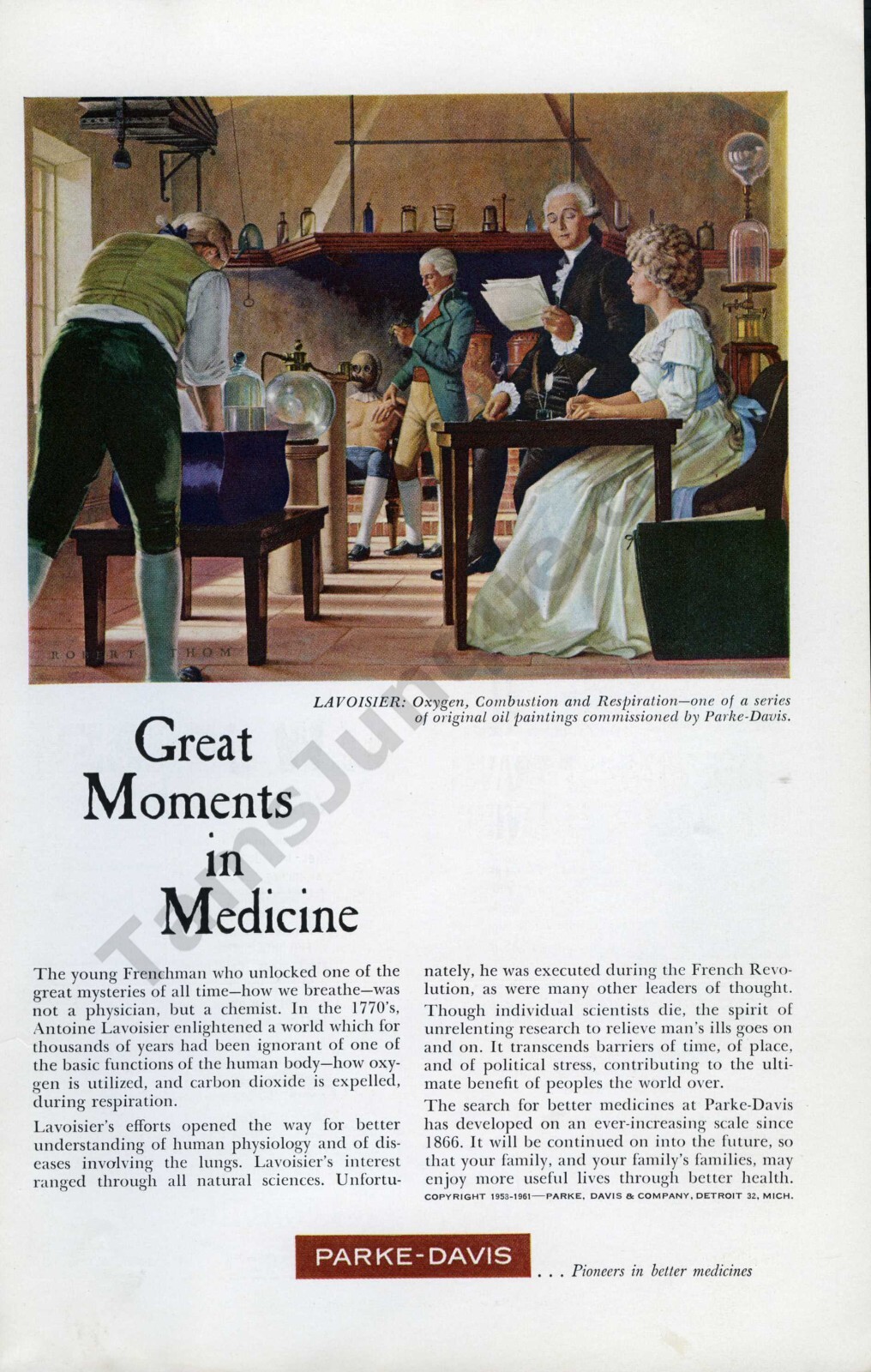 1961 Parke Davis Medicine Lavoisier Robert Thom PRINT AD Unique Gift ...