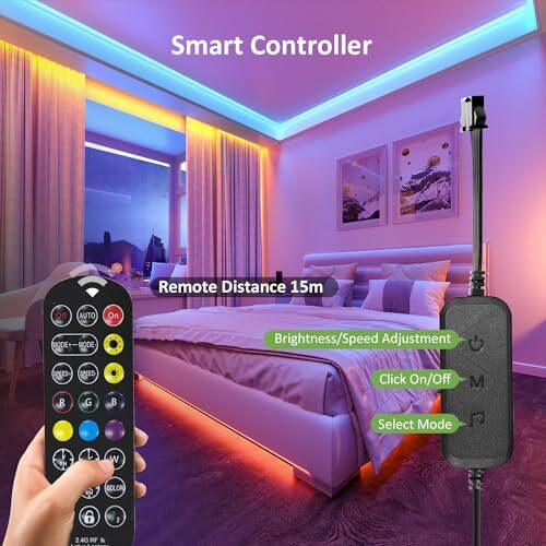 Novostella 40ft RGB Smart LED Strip Light kit, Flexible Color Changing ...