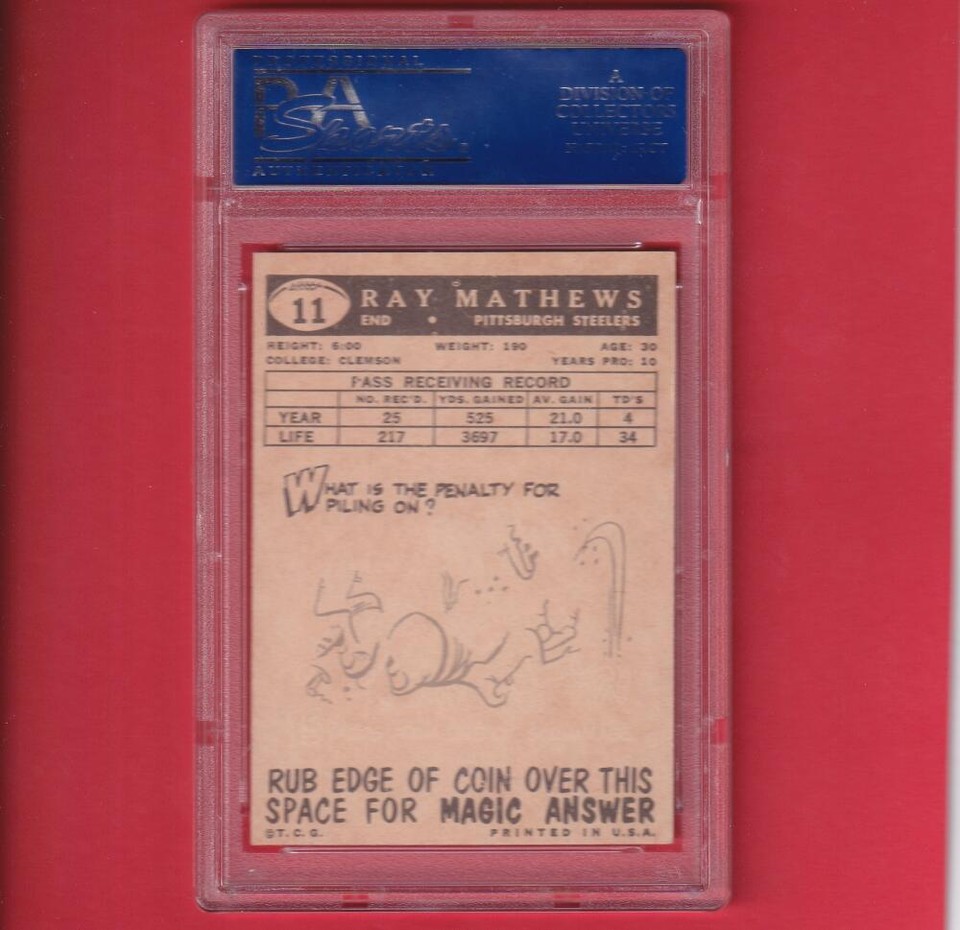 1959 Topps #11 Ray Mathews PSA 8 (OC) NM-MT Pittsburgh Steelers #27508 ...