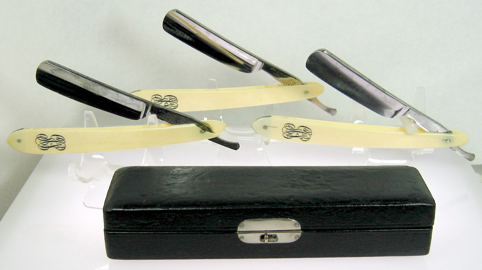 1874 Joh. Engstrom Monogrammed Straight Razors Three Razor Set In 3 ...