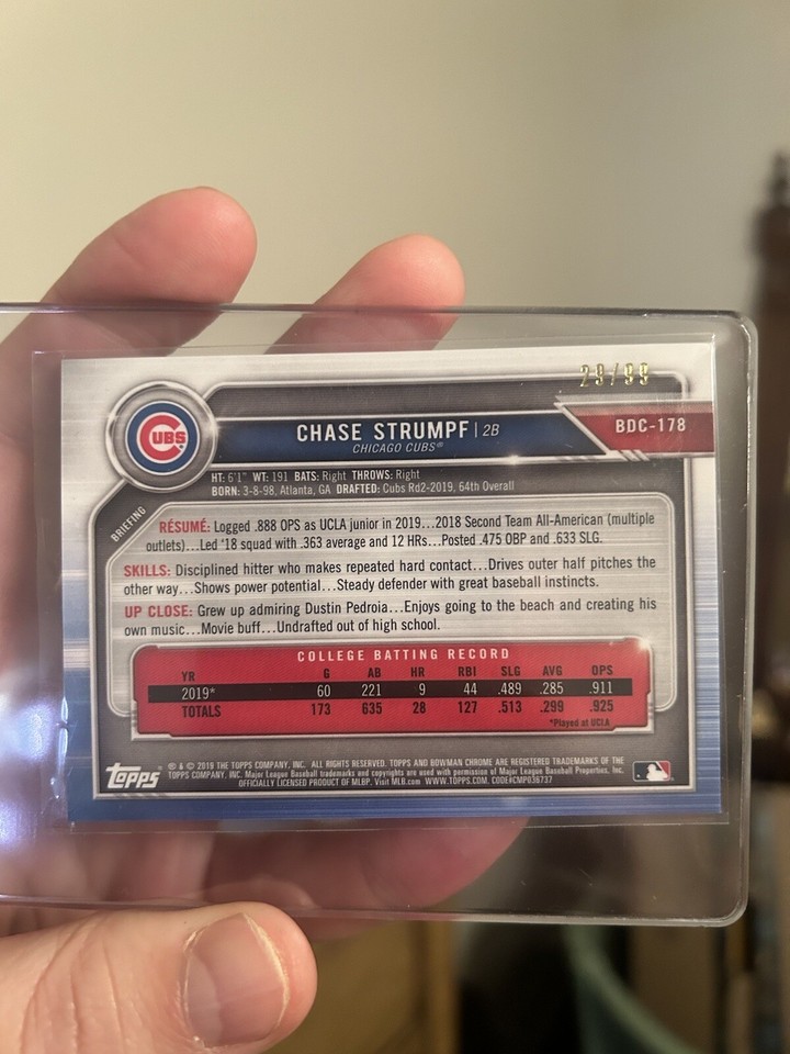 Chase Strumpf 2019 1st Bowman Draft Chrome Sapphire /99 #BDC-178 ...