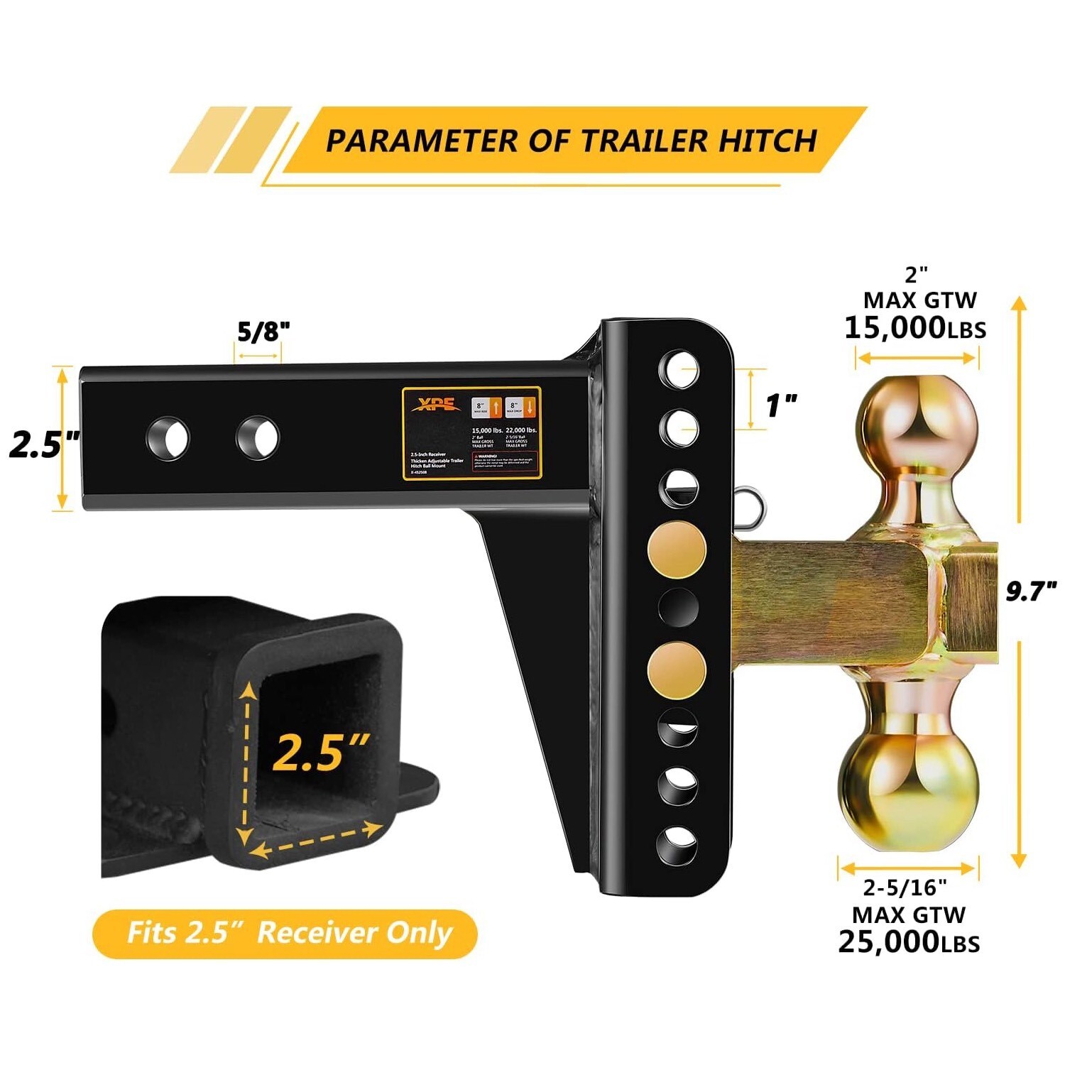 XPE Trailer Hitch 2.5" Receiver 6" Adjustable Drop Hitch Heavy Duty ...