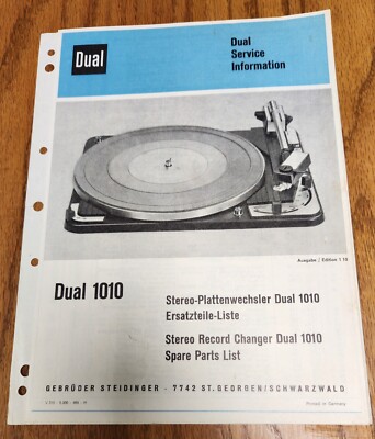 Dual 1010 Turntable Service Manual - Original | eBay