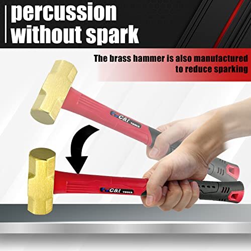 3lb Brass Sledge Hammer,Non-Sparking,Comfortable Fiberglass Handle,3 ...